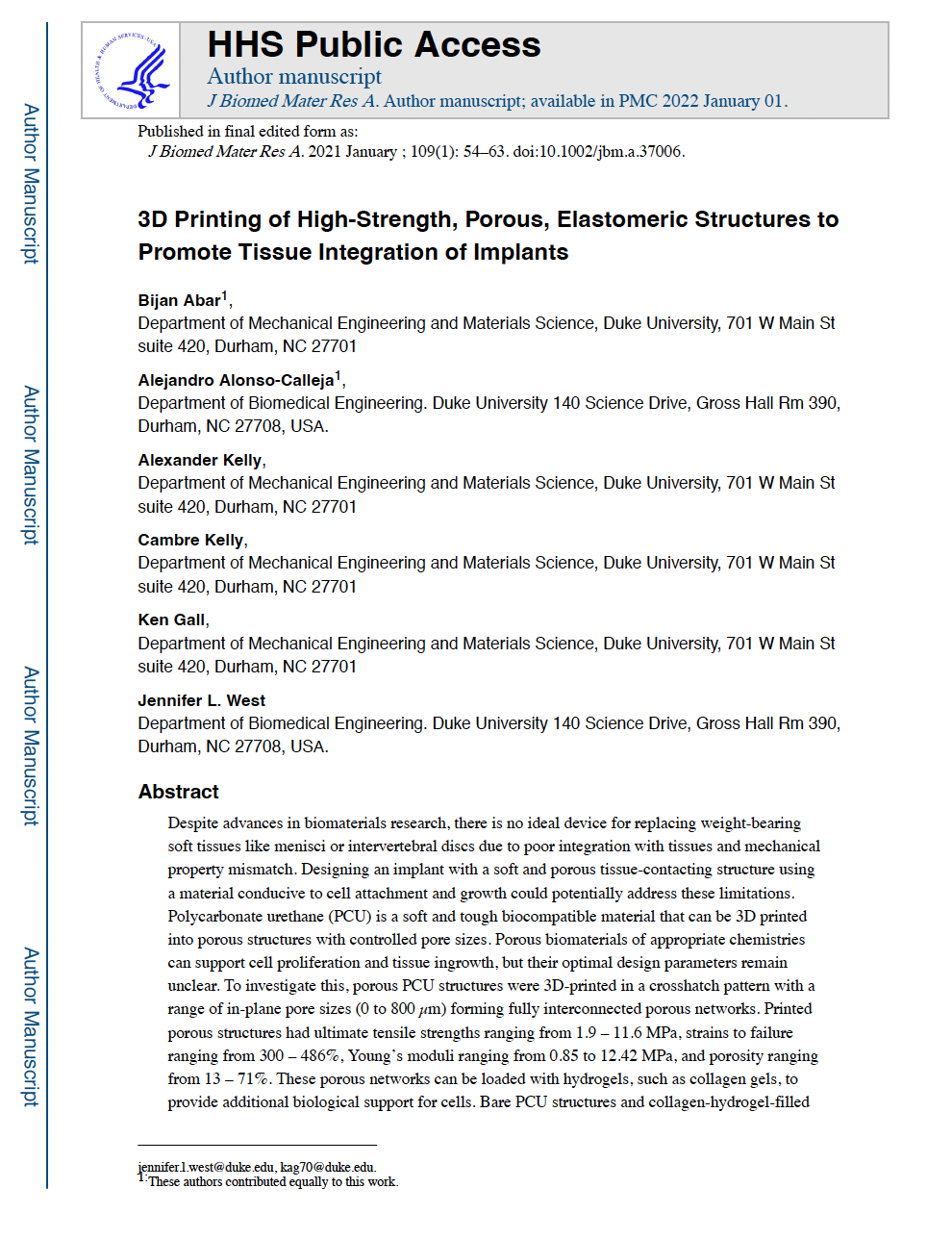 3D printing of high-strength, porous, elastomeric structures to promote ...